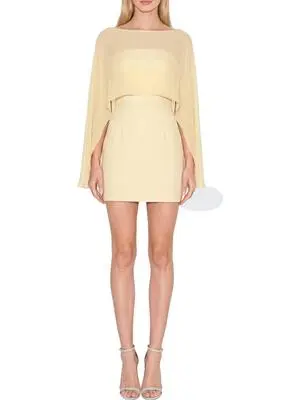 Amanda Uprichard Berkshire Mini Dress With Chiffon Cape - Cornsilk