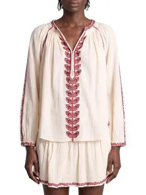 Isabel Marant Étoile Cotton Blouse With Ethnic Pattern - Beige