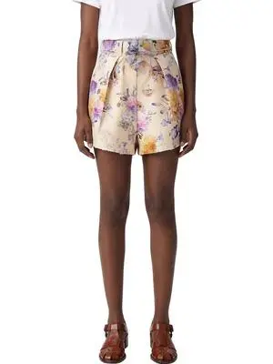 Zimmermann Floral Print Silk And Cotton Shorts - Beige