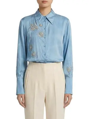 Pinko Printed Viscose Shirt - Gnawed Blue