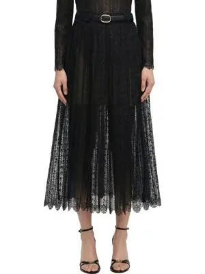 SELF-PORTRAIT Lace Midi Skirt - Black
