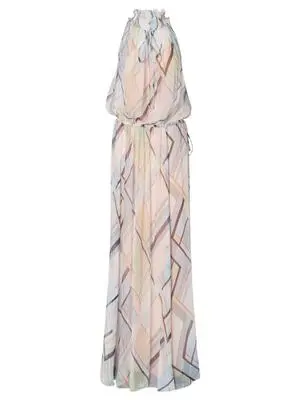 Fendi Printed Maxi Stripes Silk Crepon Chiffon Long Dress - Multicolour