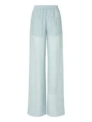 Fendi Pequin Pattern Silk Blend Trousers - Light Blue