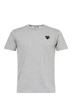 Play Comme Des Garcon Crewneck Embroidered-logo Cotton T-shirt - Grey