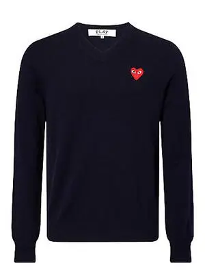 Play Comme Des Garcon Embroidered-logo Wool Jumper - Navy