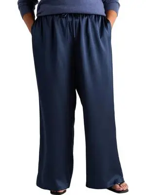 Quince Quince 100% Mulberry Silk Drawstring Wide Leg Pants Navy