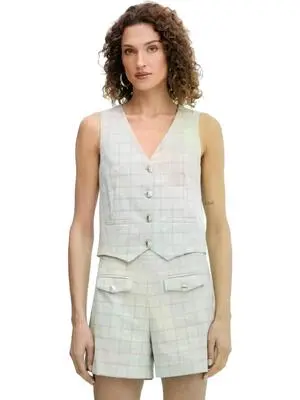 MORGAN Checked V-neck Vest - Grey