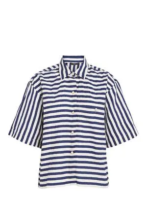 MAJE Striped Waffled Canvas Shirt