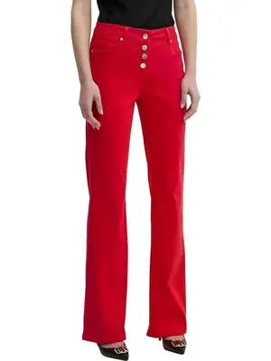 MORGAN Button-embellished Straight Leg Trousers - Red