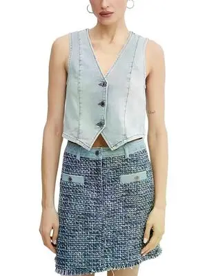 MORGAN Button V-neck Top - Blue
