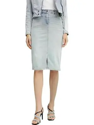 MORGAN Pencil Skirt With Front Slit - Blue