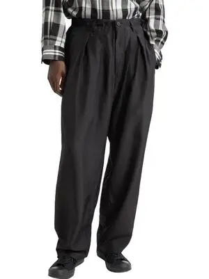 Yohji Yamamoto 1-tuck Pleated Silk Trousers - Black
