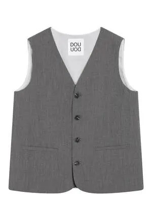 DOUUOD Single-breasted Viscose Blend Vest - Grey