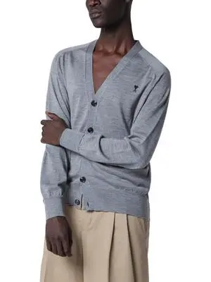 AMI Paris Ami De Coeur Wool Cardigan Grey