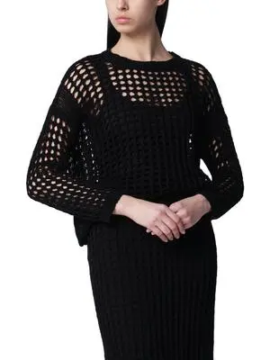 Max Mara Cotton Mesh Long-sleeve Sweater - Black