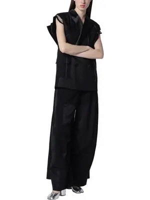 Sacai Wool-blend Organza Long Vest - Black