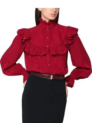 Saint Laurent Damask Silk Shirt - Burgundy