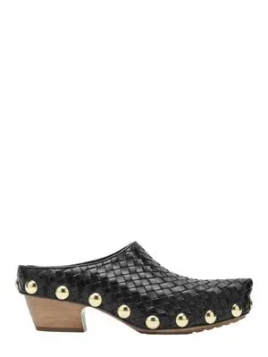 Bottega Veneta Gondola Studded Woven Leather Clogs Black