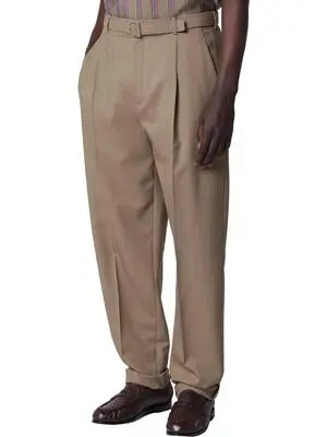 Saint Laurent High-waisted Tailored Wool Trousers With Belt - Beige