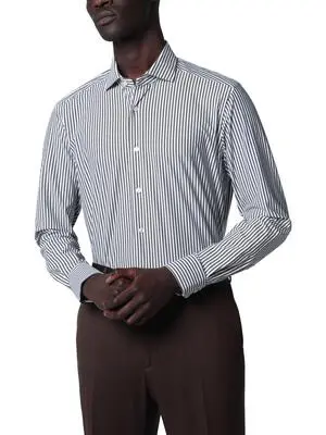XACUS White Active Striped Tailor Fit Shirt - Brown