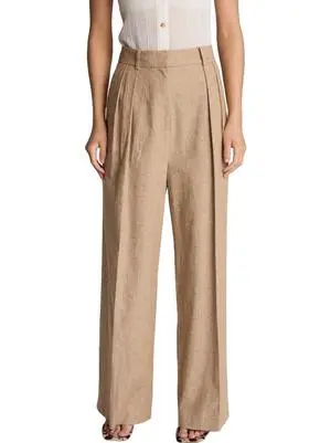 KENNETH COLE Double Pleat Wide Leg Linen Blend Pants - Mesa Taup/melange