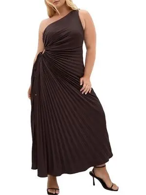 City Chic Aliza One-Shoulder Dress Chocolate
