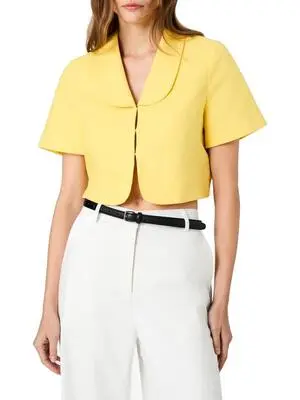 French Connection Theo Oversized Peter Pan Collar Crop Top - Bright Daisy