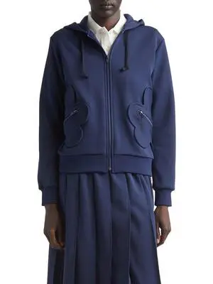 Comme Des Garçons Floral Appliqué Full Zip Hoodie - Navy