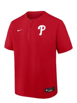 Nike Philadelphia Phillies Authentic Collection Dri-fit Mlb 1/4-zip Short-sleeve Windshirt - Red