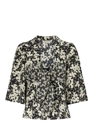 Maison Mayle Floral-print Silk Kazu Top - Black