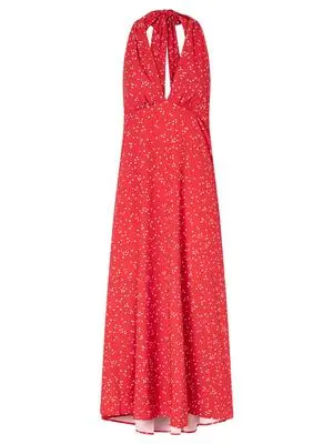 Faithfull The Brand Jennah Polka-dot Recycled-crepe Halterneck Midi Dress - Red