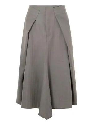 Victoria Beckham Pleated Wool Midi Skirt - Gray