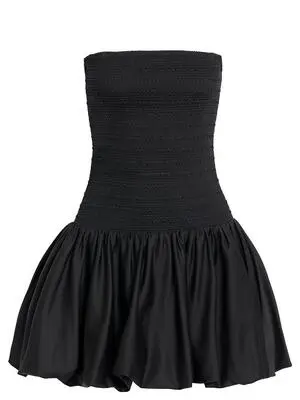 Alice + Olivia Arden Smocked Cotton-blend Poplin Mini Dress - Black