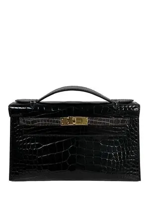 Hermès Kelly Hss /graphite Shiny Alligator Gold Hardware - Black