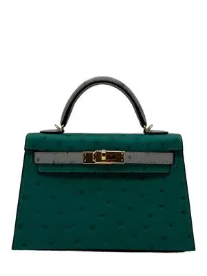 Hermès Mini Kelly Hss Vert Vertigo/ Gris Meyer Ostrich With Gold Hardware - Multi