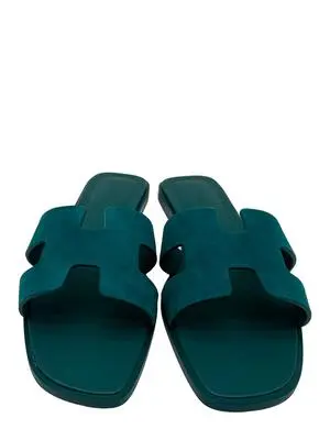 Hermès Leather Slides - Green