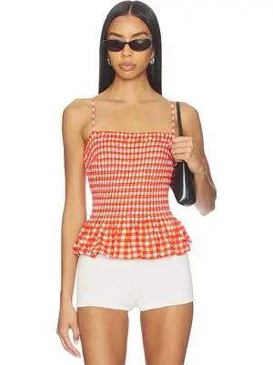 Free People Free People Sundance Tank - Gingham Check Peplum Top Red Combo