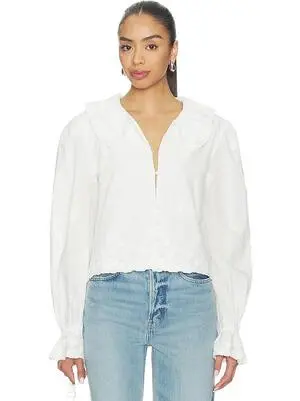 STONE COLD FOX X Abigail Embroidered Floral Cropped Blouse - Soft White