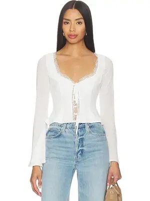 Tularosa Mia Top With Lace Trim And Front Tie Detail - White