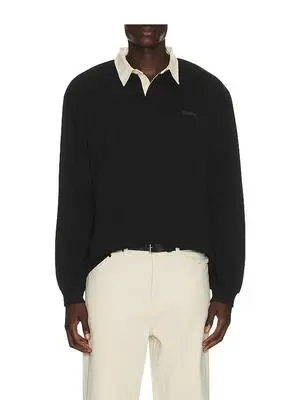 RHYTHM Vintage Rugby Polo In Black - Charcoal