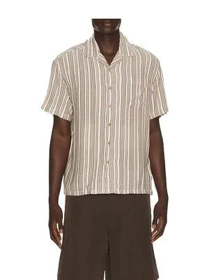 Brixton Bunker Twisted Stripe Woven Shirt In Wine,brown - Robust Red
