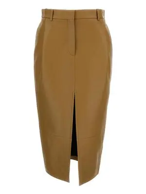 Khaite Anden Leather Midi Skirt Marrone