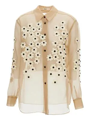 Khaite Argo Floral Appliqué Shirt - Beige
