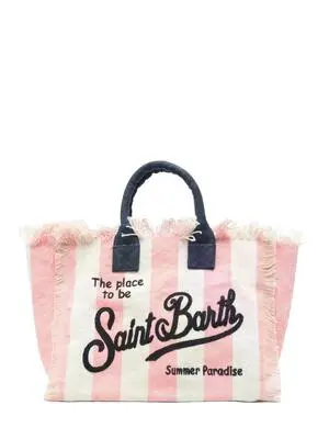 MC2 SAINT BARTH Stripe-pattern Frayed Tote Bag - Neutrals