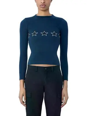 Balenciaga Star-embroidered Long-sleeve T-shirt - Blue