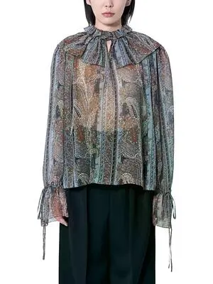 Saint Laurent Pierrot Collar Drawstring Blouse - Blue