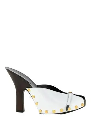 Versace Patent Clogs With Gold Stud Embellishment - White