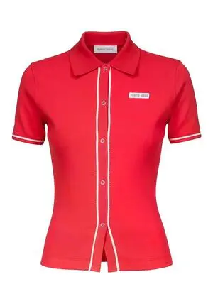 MARINE SERRE Ribbed Polo T-shirt - Red