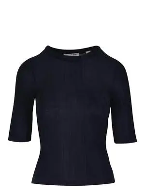 Veronica Beard Ribbed Short-sleeve Top - Blue