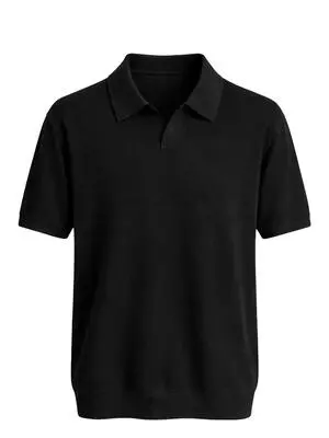 FRANZESE COLLECTION Ribbed V-neck Cotton Polo Shirt - Black